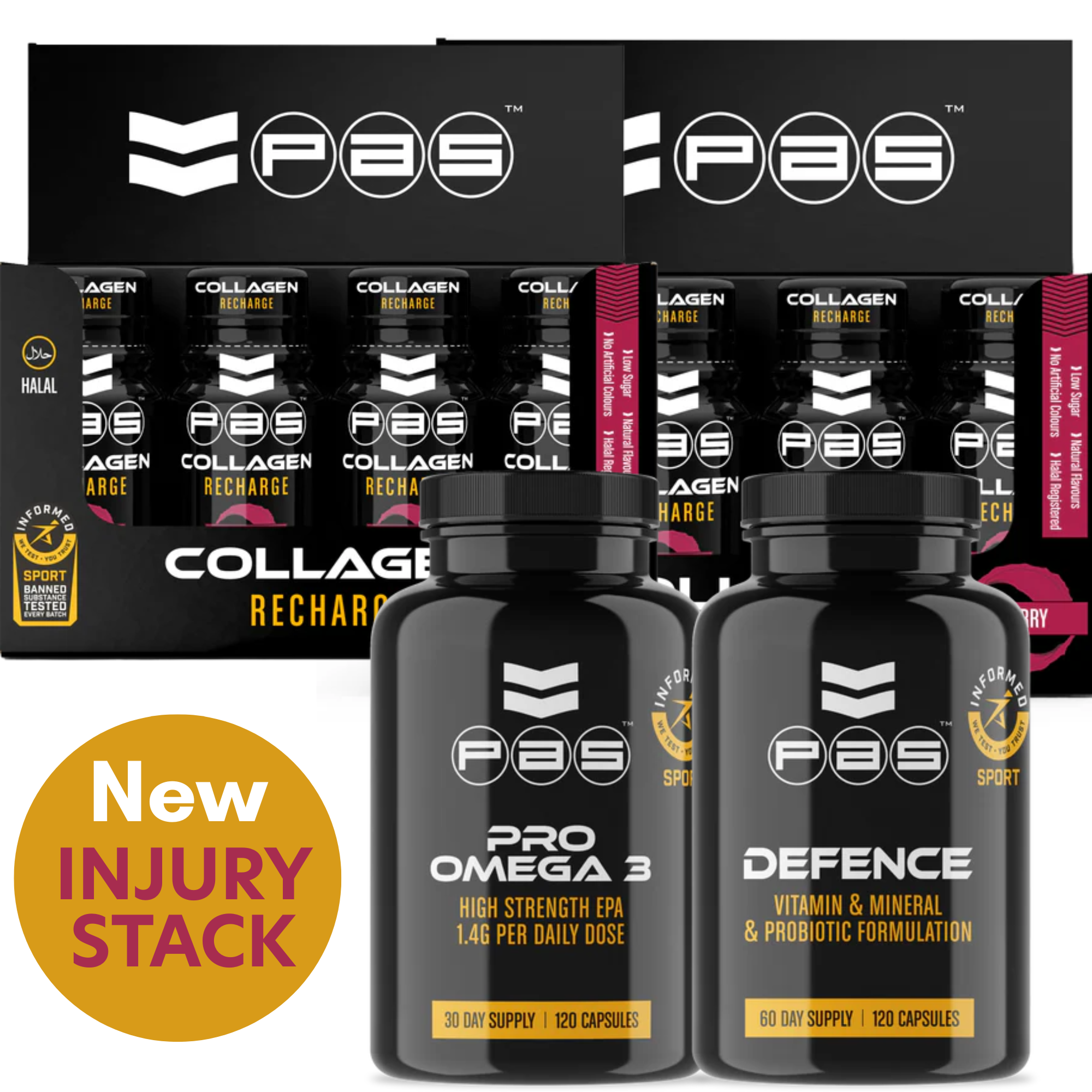 New - PAS Injury Stack - Collagen, Defence and Omega – PAS Nutrition